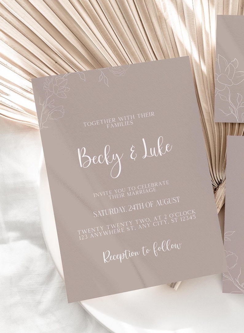Peony Line Drawing Wedding Invitation Template Set Editable - Etsy