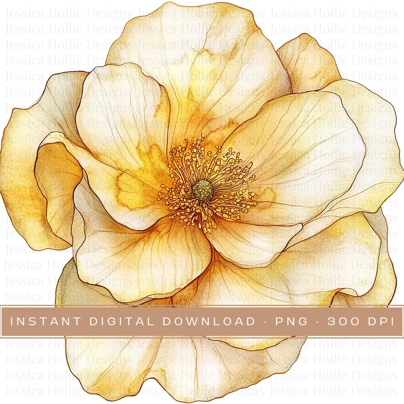 Yellow Abstract Flowers Clipart, Yellow Watercolour Flower, Flowers ...