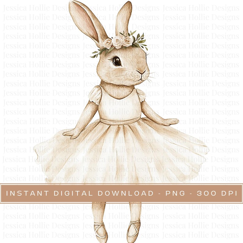 Watercolor Ballerina Bunny Clipart Set, PNG Floral Bunny Clipart ...