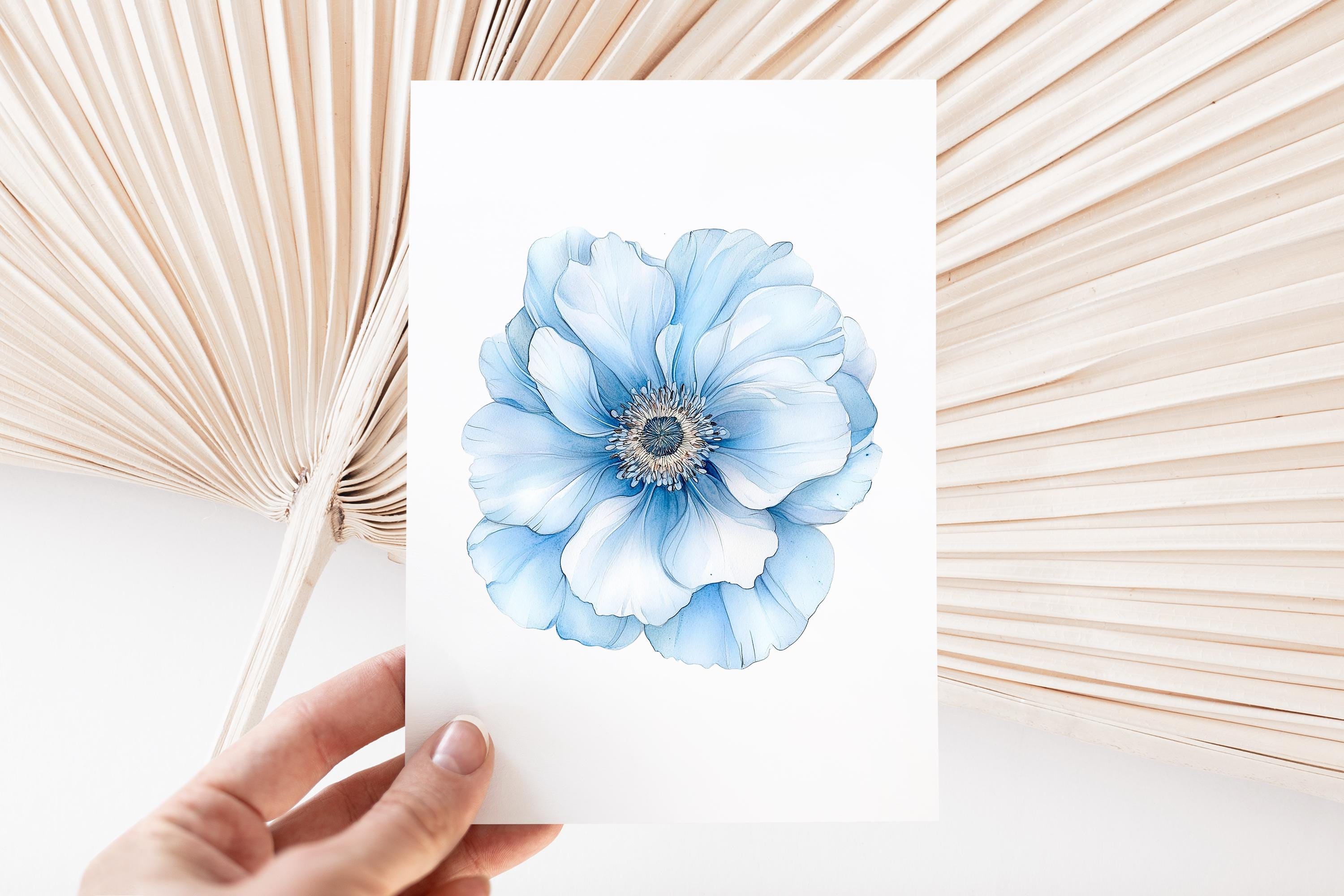 Blue Abstract Flowers Clipart, Blue Watercolour Flower, Flowers Print ...