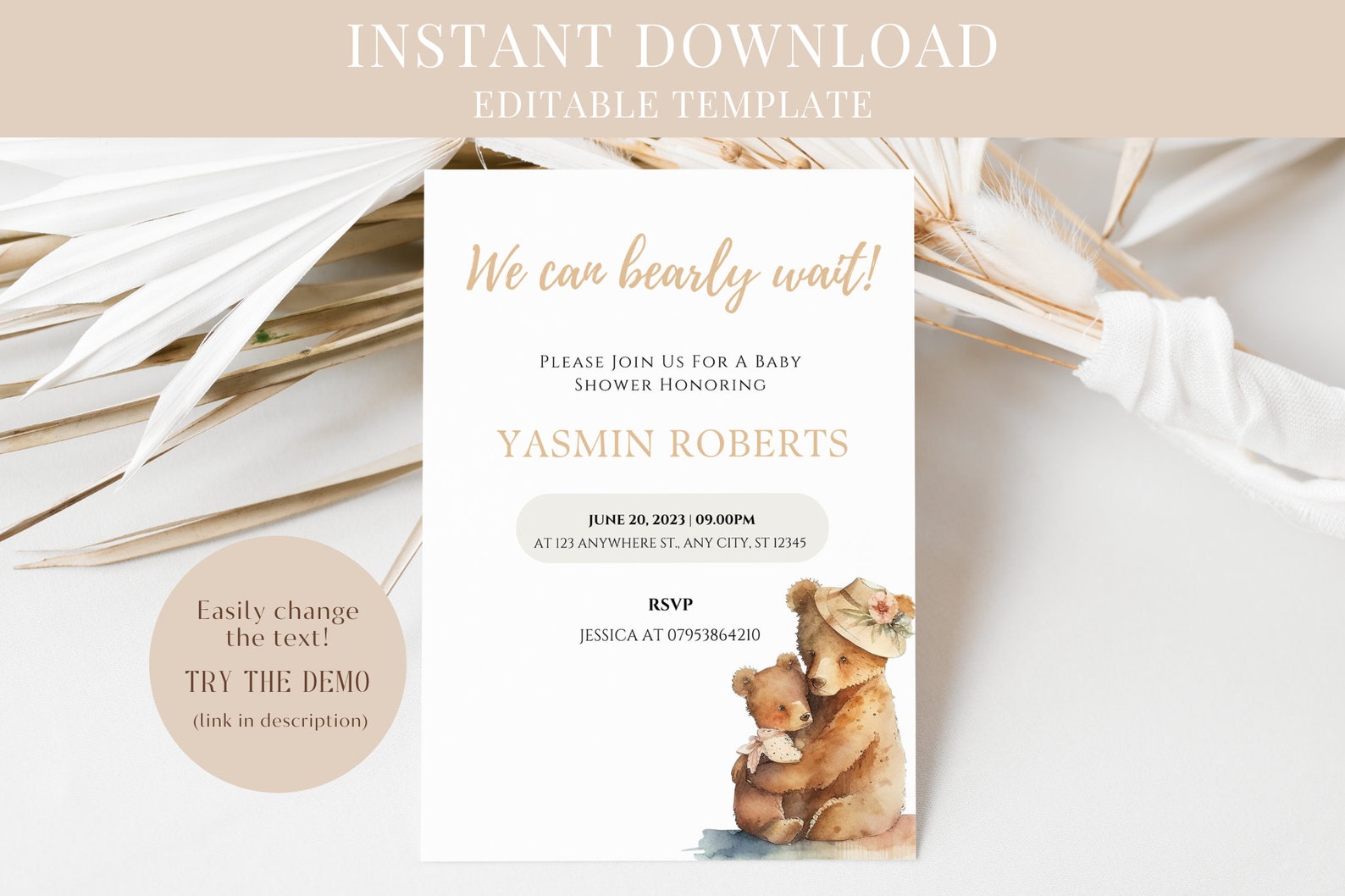 Editable Teddy Bear Baby Shower Invite Cute Balloon Bear - Etsy