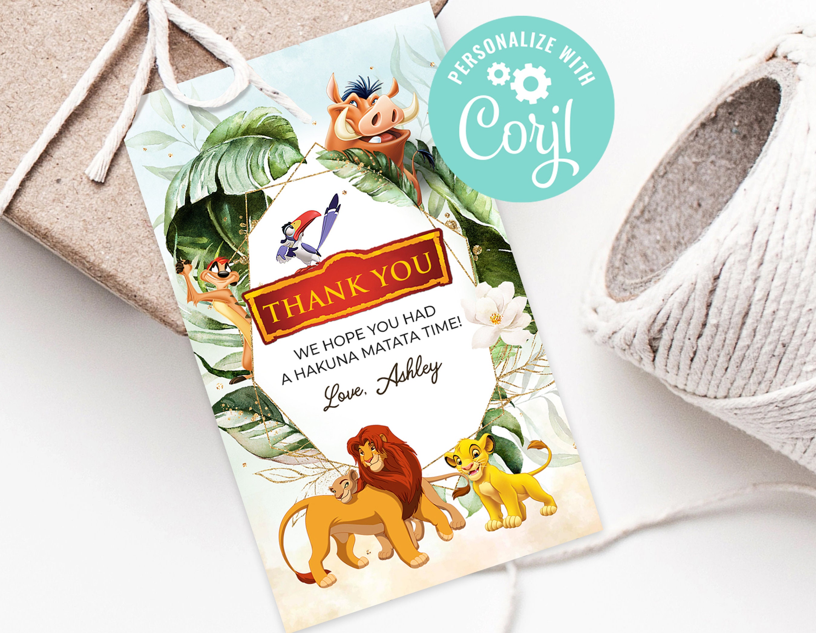 Lion King First Birthday Thank You Tags Printable Boy Hakuna Matata ...