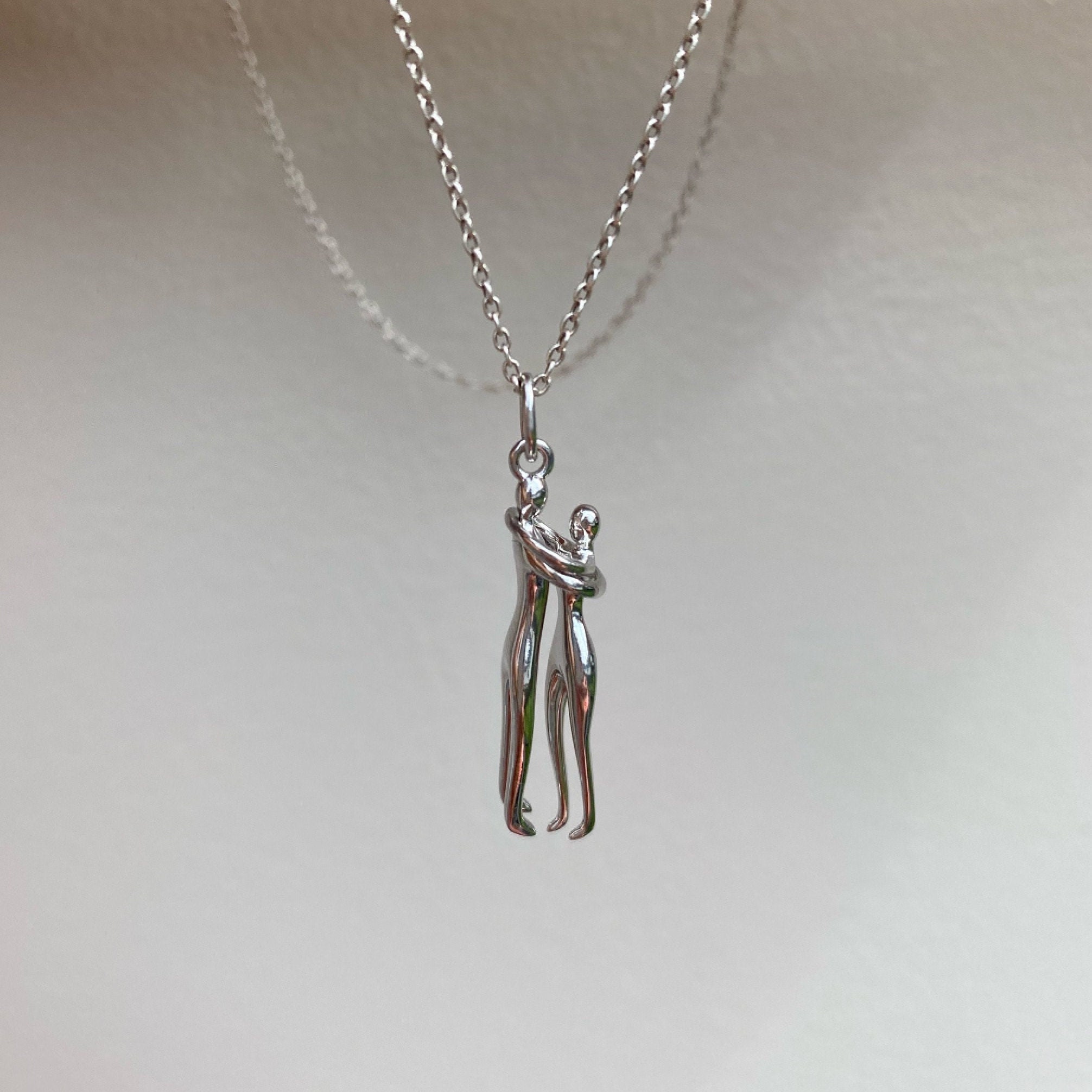 Necklace Kissing People, Sterling Silver Necklace, Two Kissing People ...