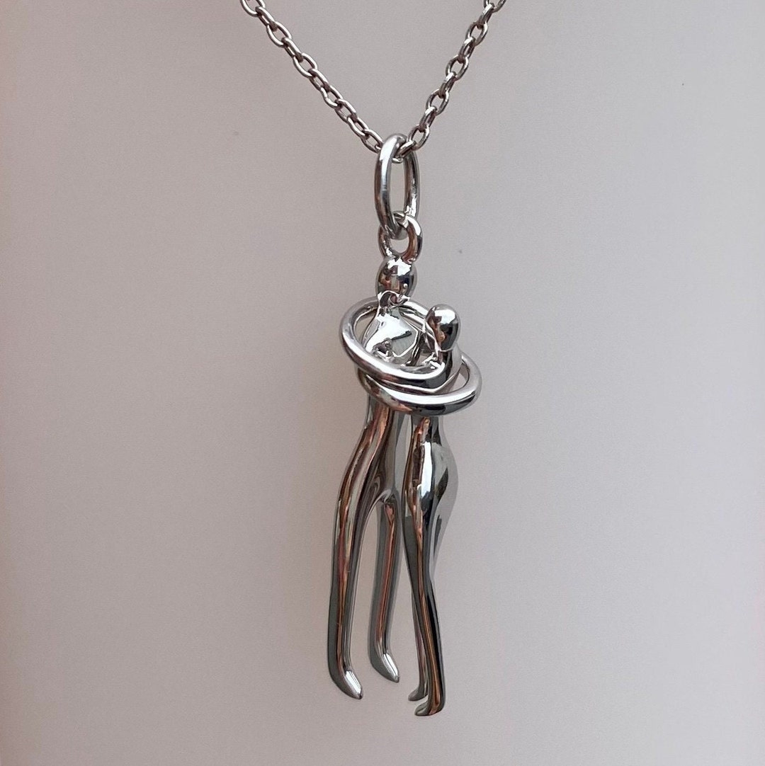 Necklace Kissing People, Sterling Silver Necklace, Two Kissing People ...
