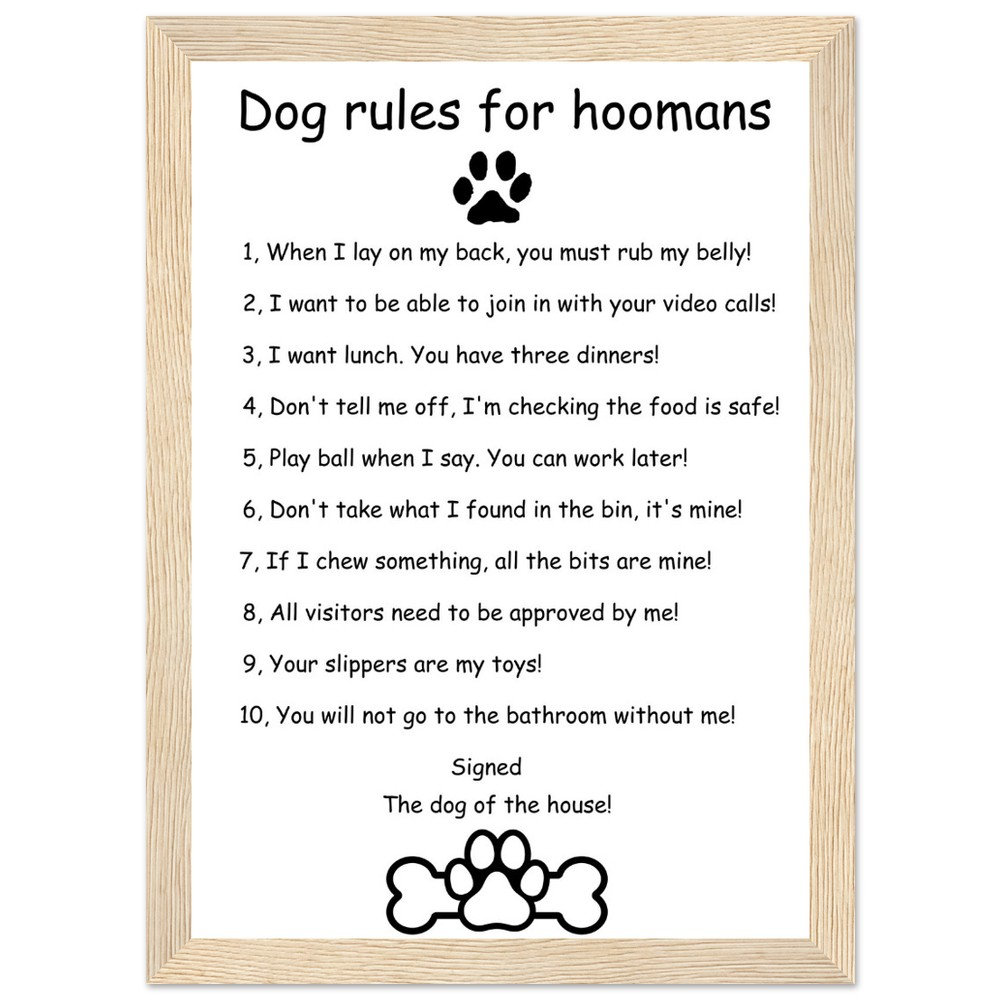 Dog Rules Ready to Hang Poster, Funny Dog Rules, Premium Matte Paper Wooden Framed Poster. - Etsy