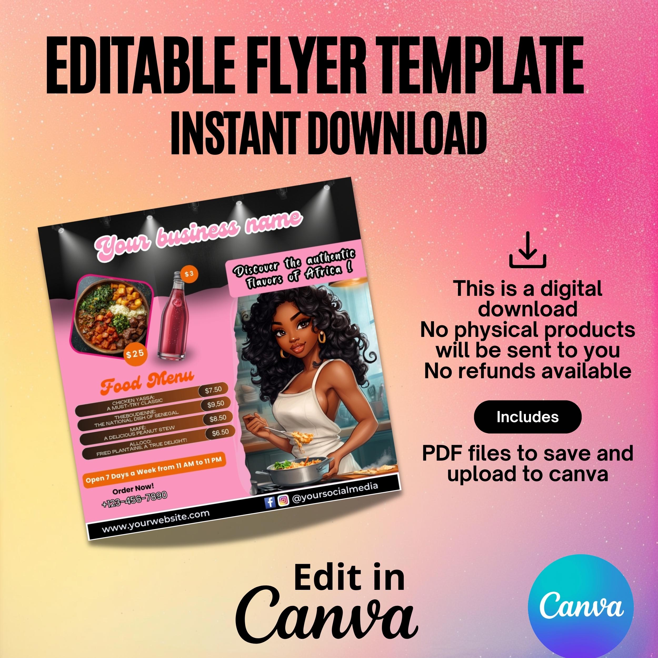 DIY African Restaurant Flyer Template, African Cuisine Flyer ...