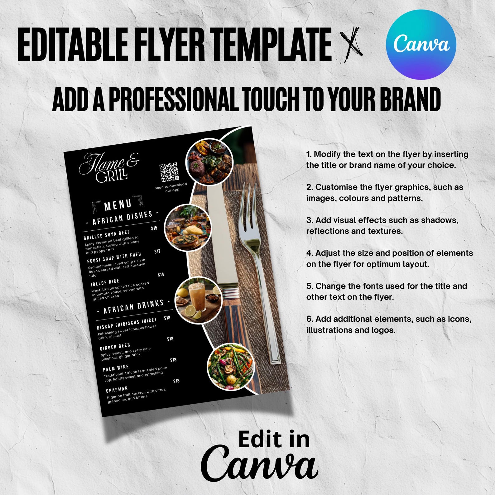 DIY African Cuisine Flyer Template, A4 Restaurant Menu Editable, Canva ...
