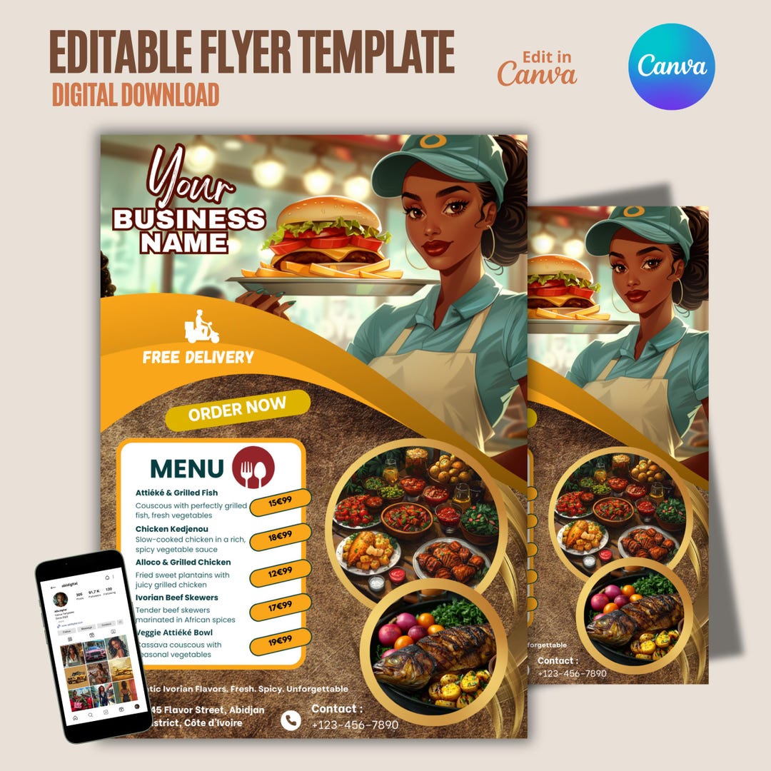 DIY African Cuisine Menu Flyer, A4 Restaurant Template, Canva Editable ...