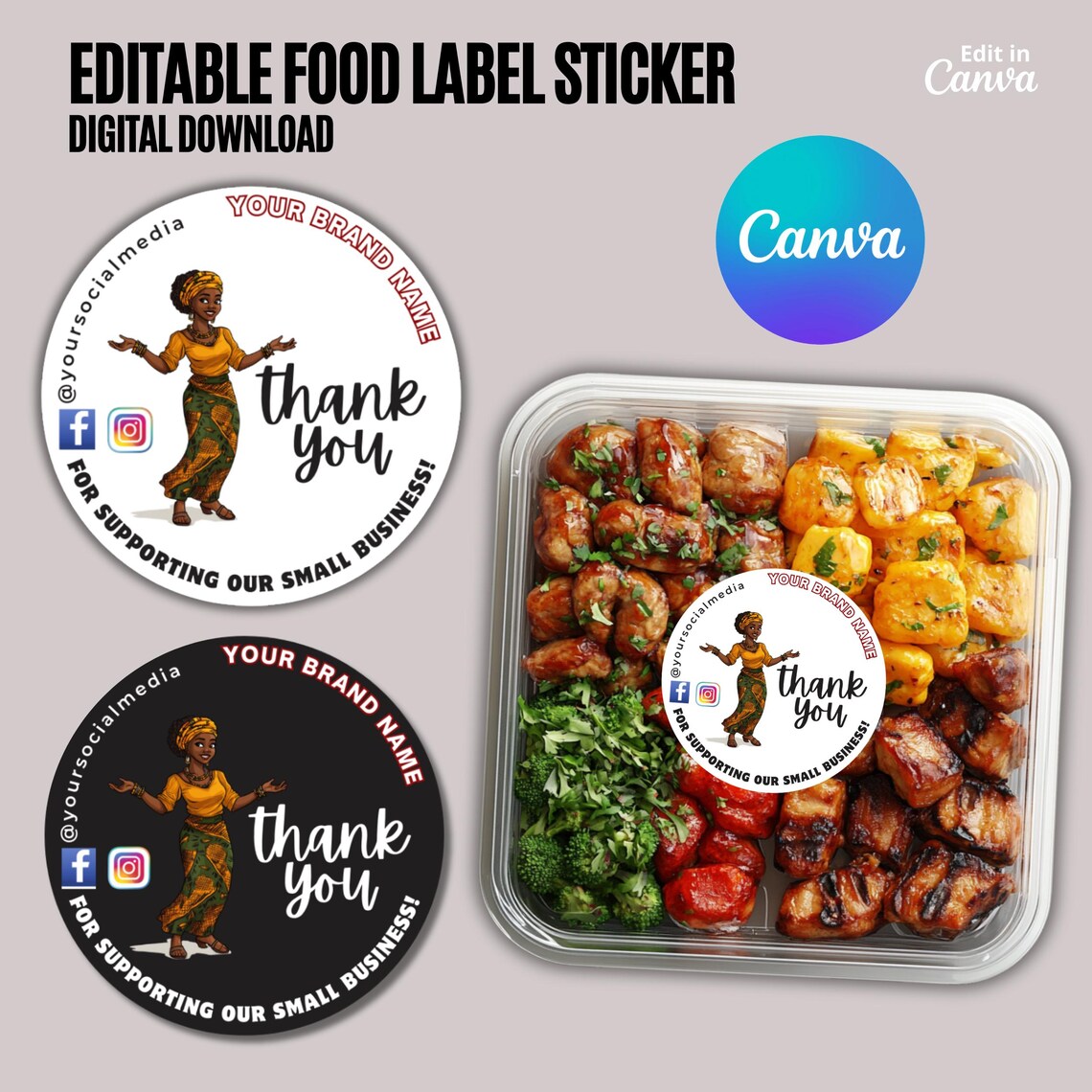 African Food Business Label | Custom Thank You Sticker | Canva Editable ...