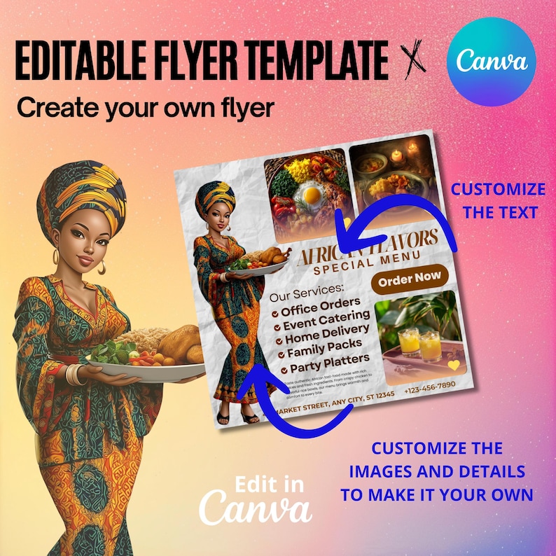 African Food Menu Template Editable Restaurant Flyer Design Catering ...