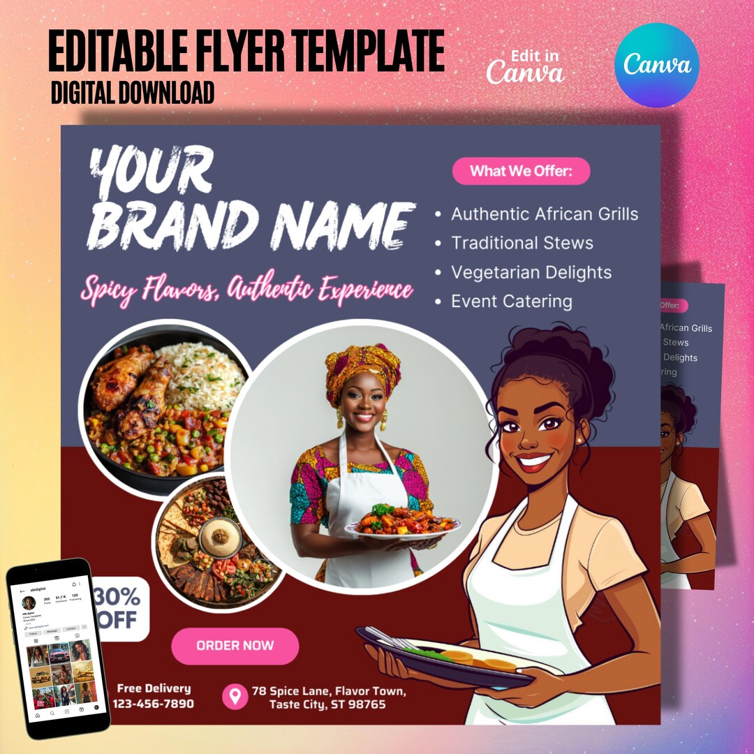 Flyer Traiteur DIY Canva, Modèle Restaurant Modifiable, Entreprise ...