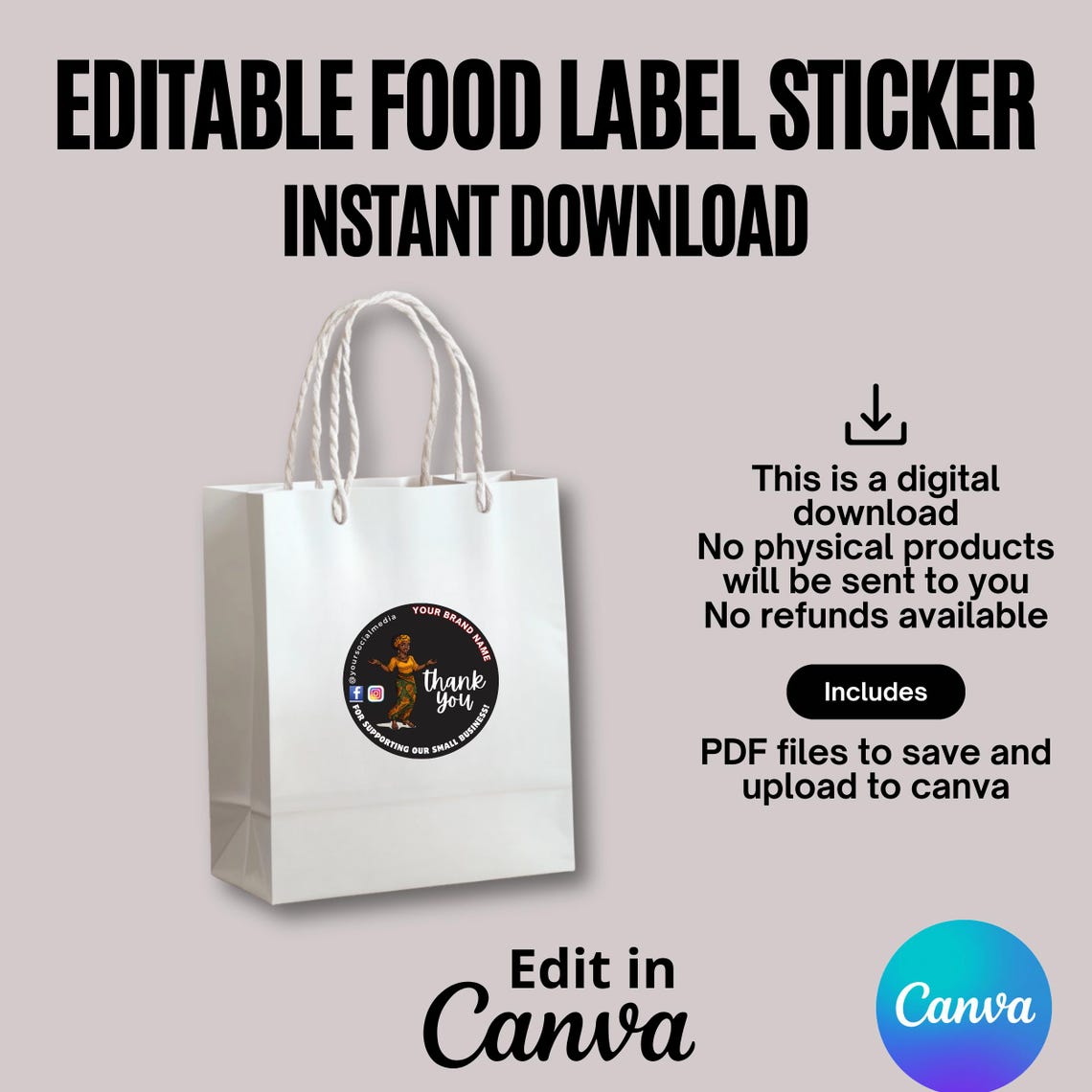 African Food Business Label | Custom Thank You Sticker | Canva Editable ...
