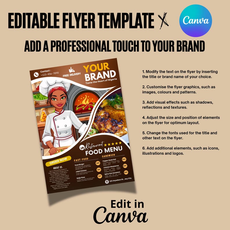 Editable African Restaurant Menu Flyer, A4 Food Template, Canva Design ...