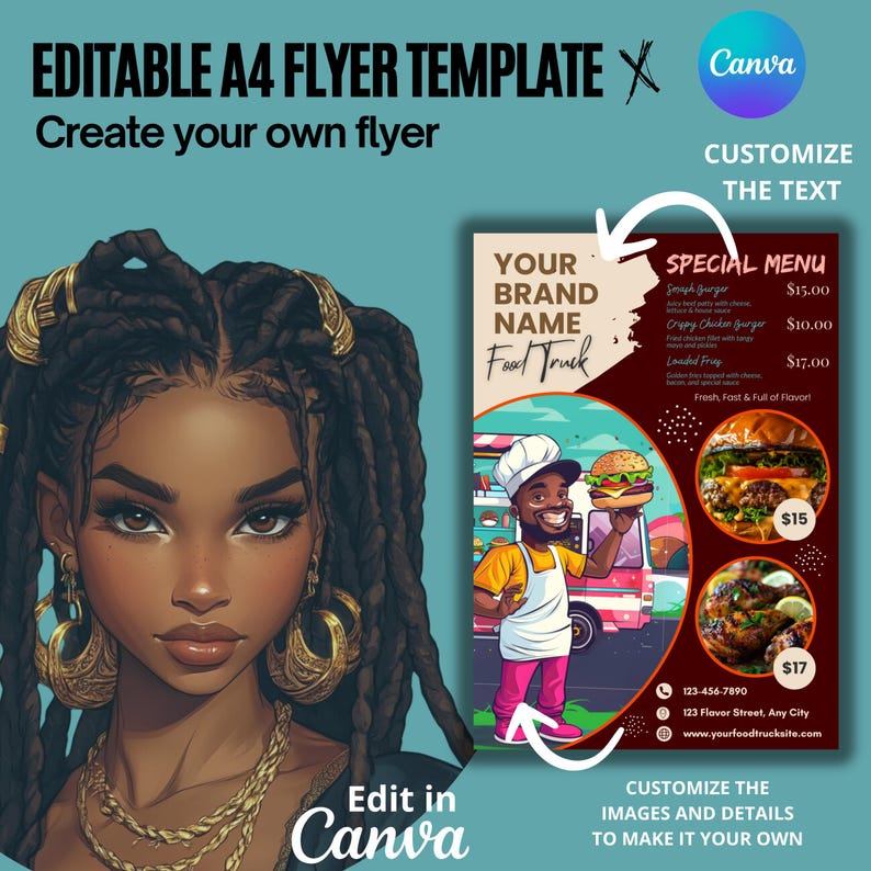 Food Truck Flyer Template Editable Canva Festival Event Flyer Holiday ...