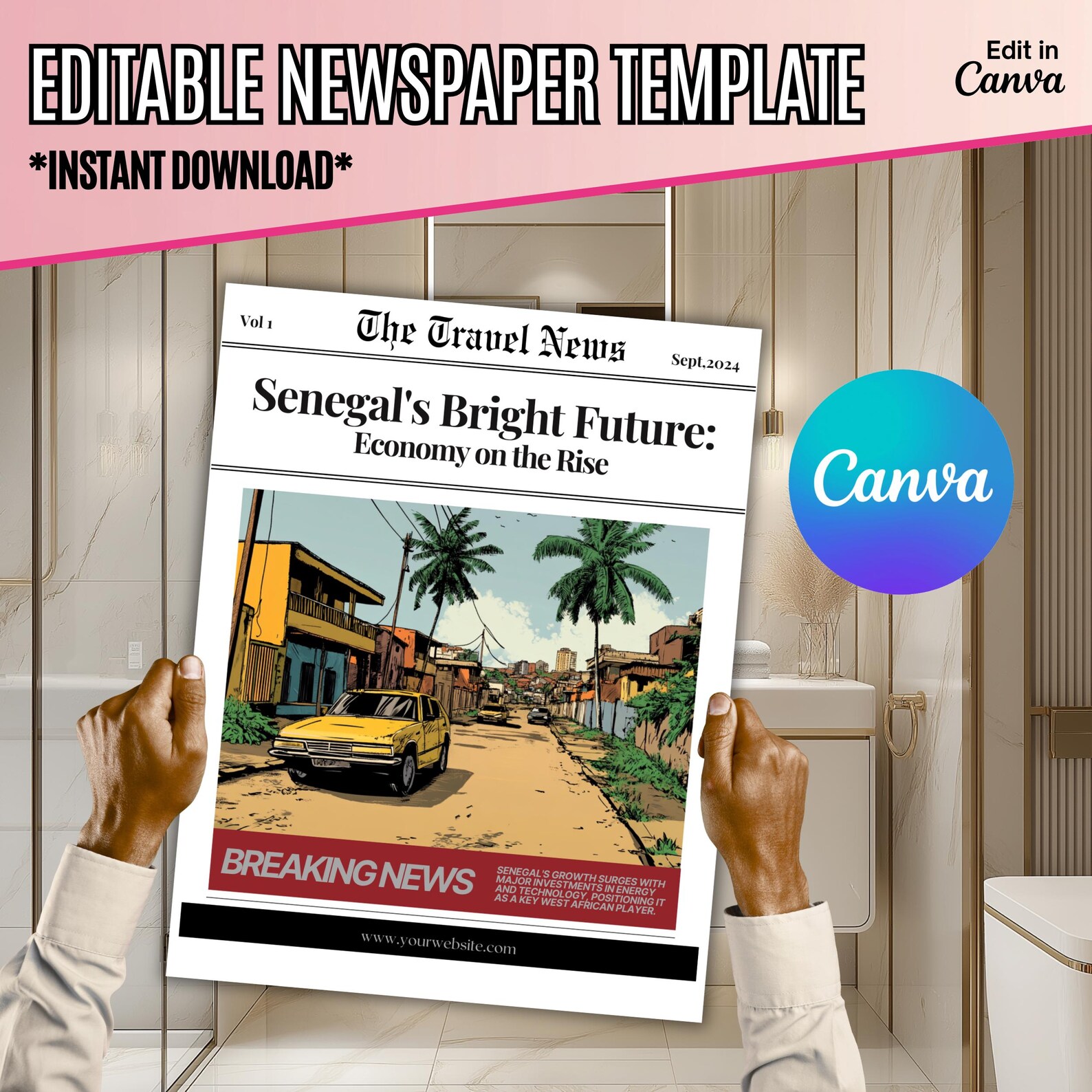 Canva Business Newspaper Template, Editable Newspaper Senegal Travel ...