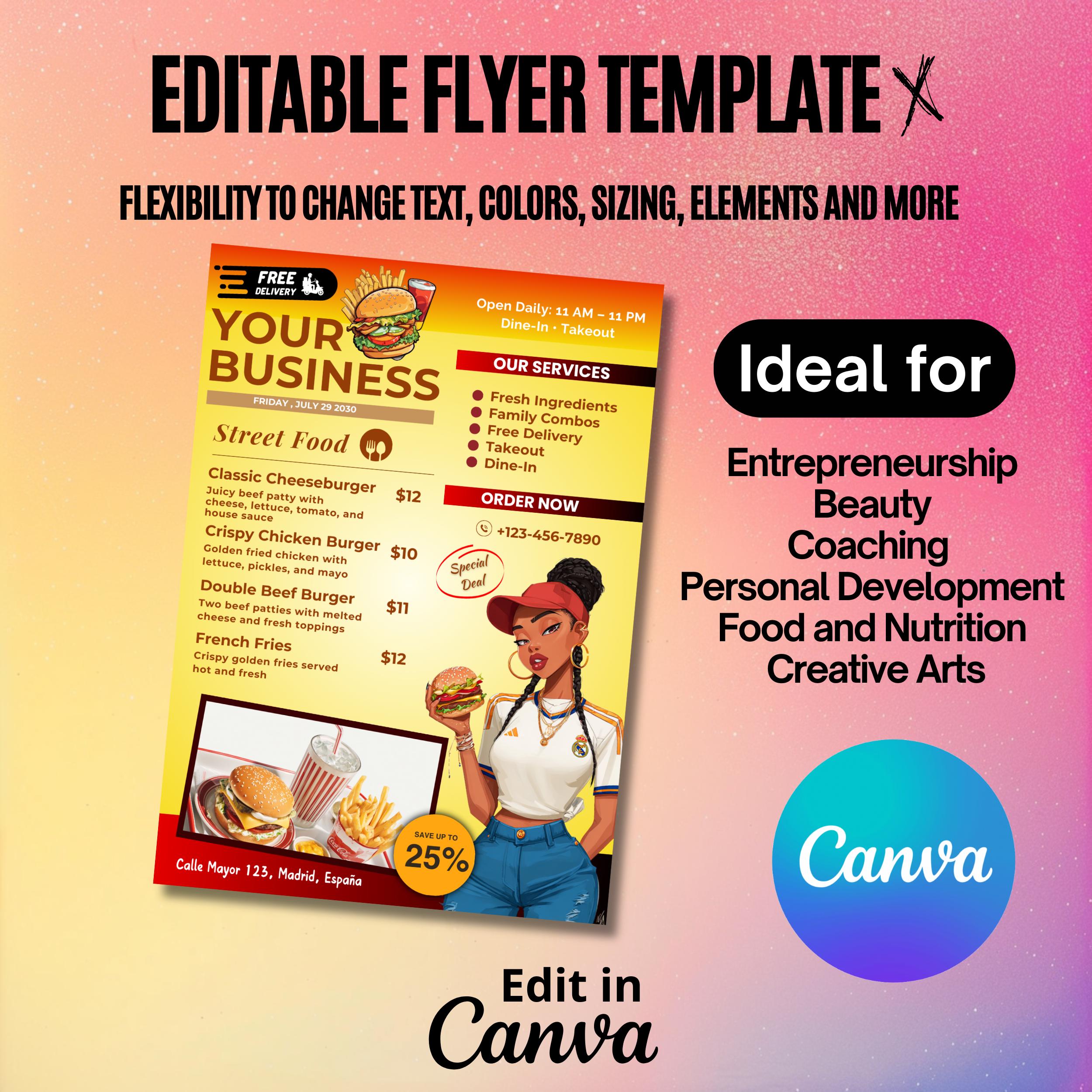 DIY Fast Food Flyer Template, A4 Restaurant Menu Design, Canva Editable ...
