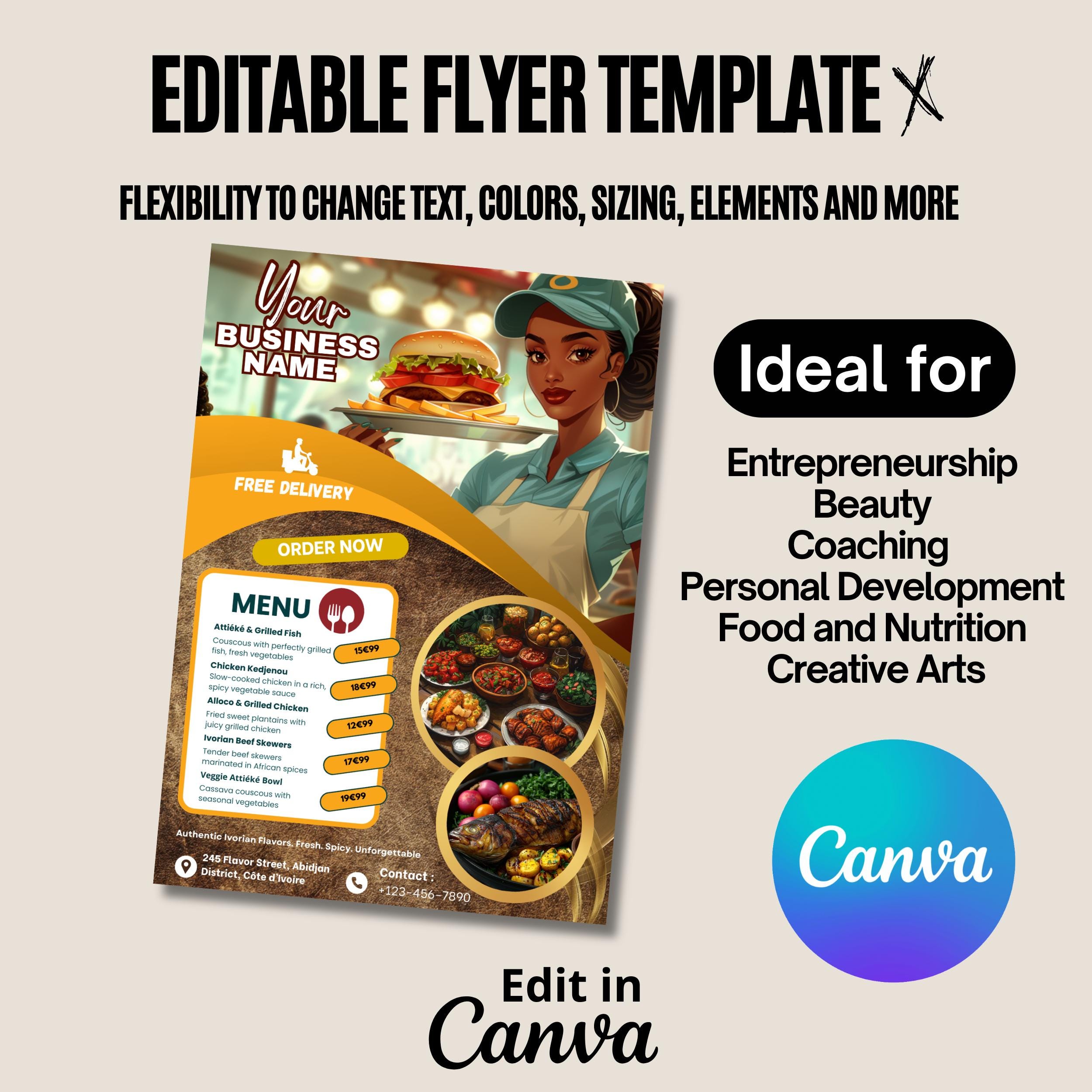 DIY African Cuisine Menu Flyer, A4 Restaurant Template, Canva Editable ...