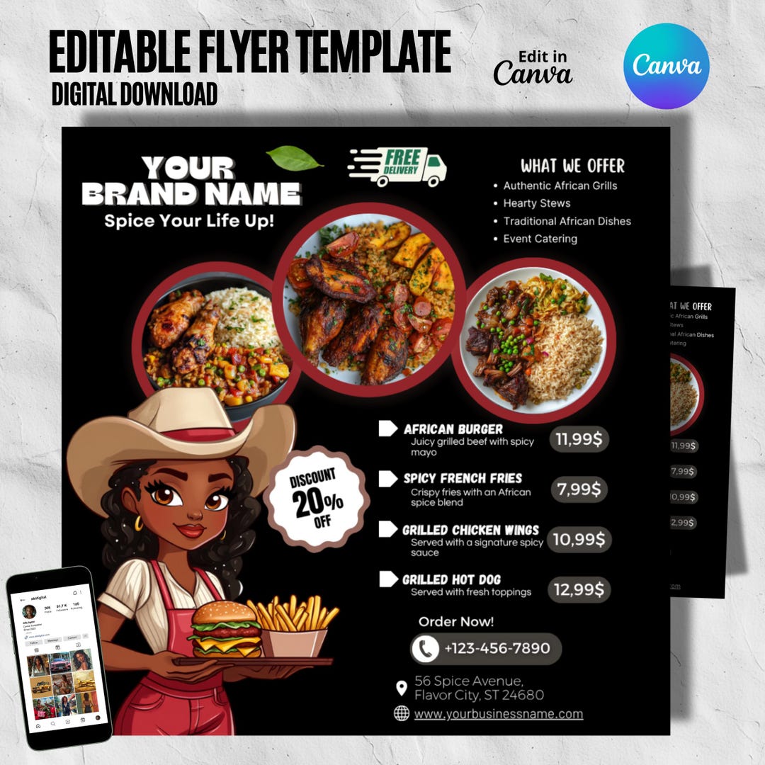 Editable Restaurant Flyer Template, DIY Canva Menu Design, Digital ...