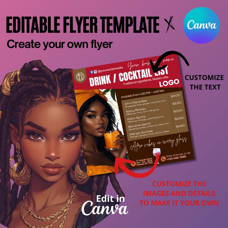 Editable Bar Menu Template Canva Cocktail Flyer Digital Drink Menu ...