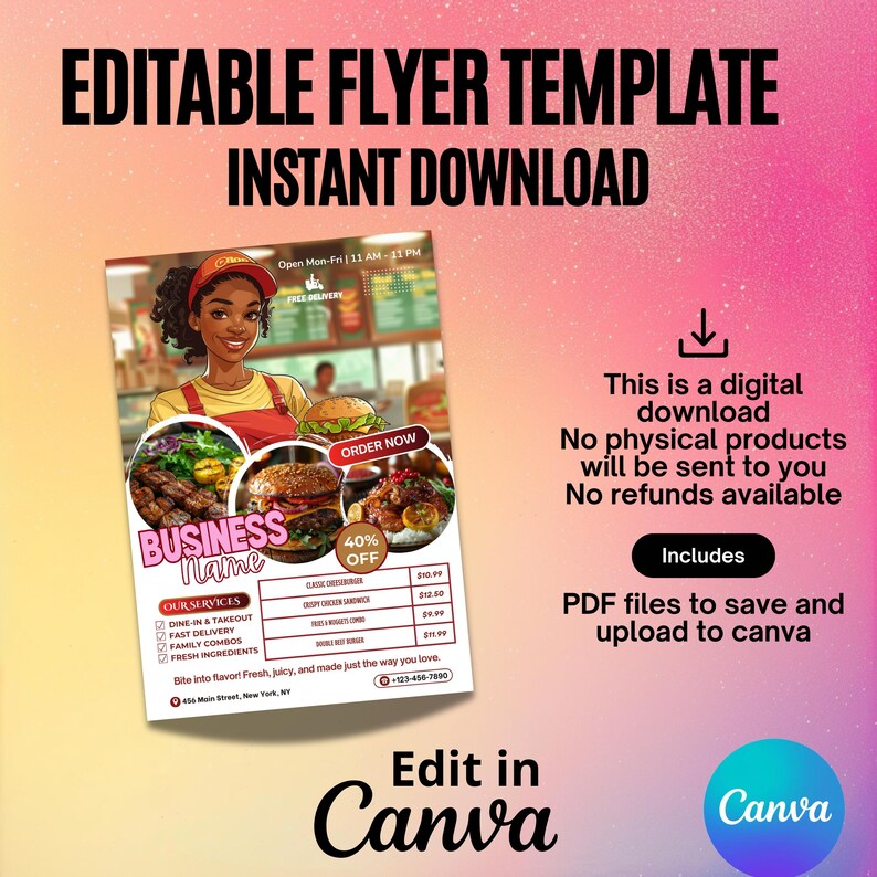 DIY Fast Food Flyer, A4 Restaurant Menu Template, Canva Editable Design ...