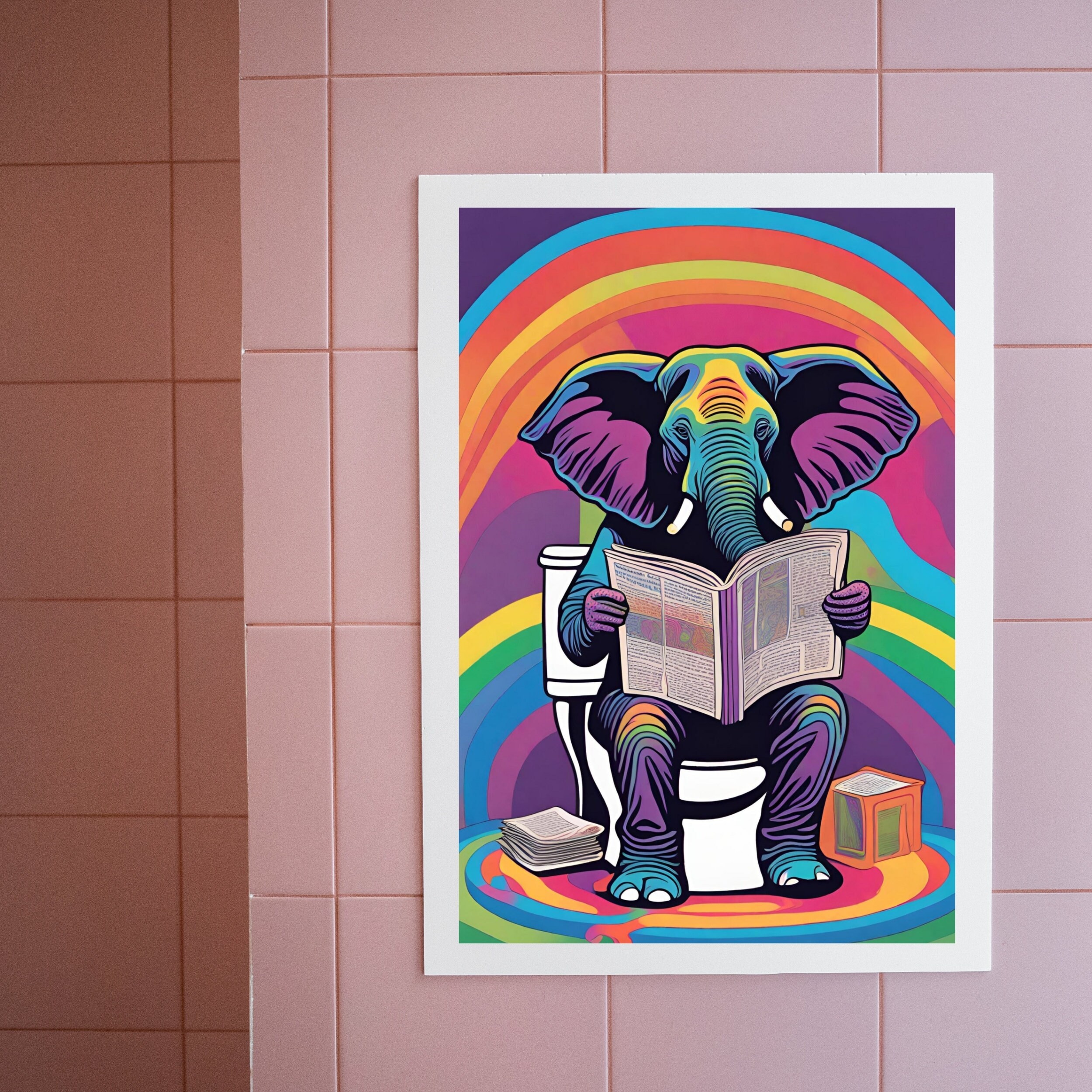 Elephant Reading Newspaper, Printable Colorful Animal Wall Art, Funny ...