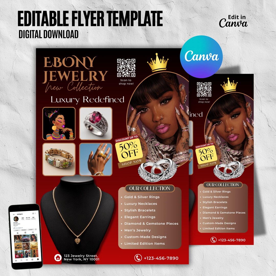 Jewelry Business Flyer Template, Editable A4 Canva Design, Luxury Brand ...