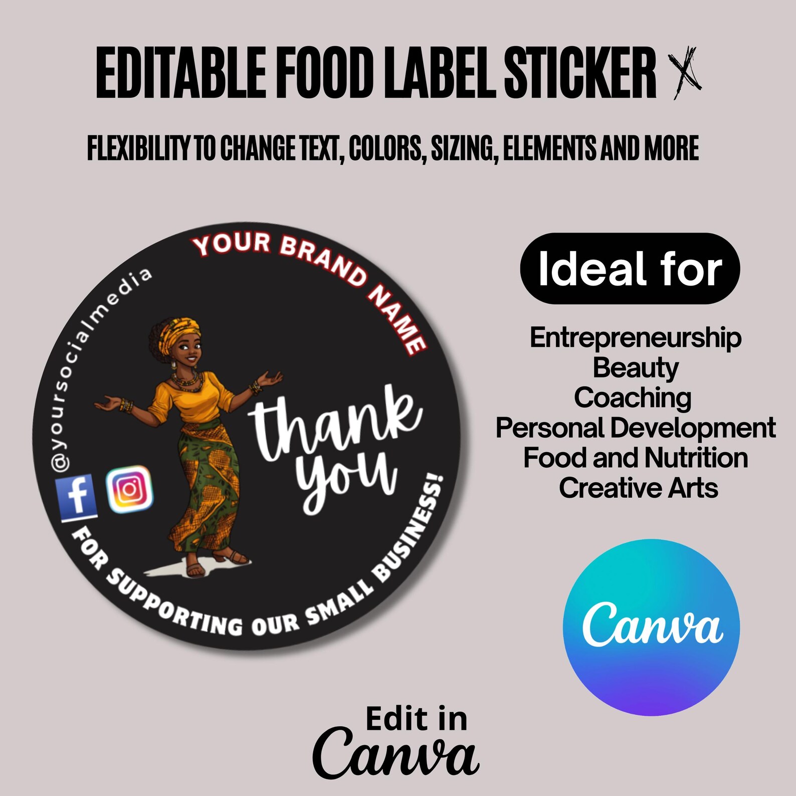 African Food Business Label | Custom Thank You Sticker | Canva Editable ...