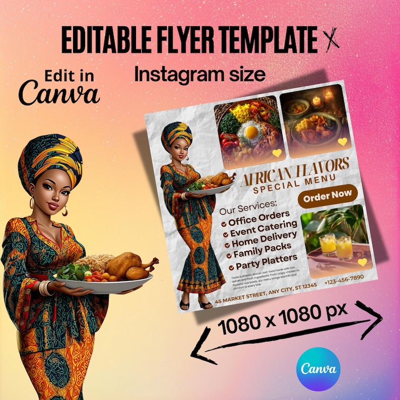African Food Menu Template Editable Restaurant Flyer Design Catering ...