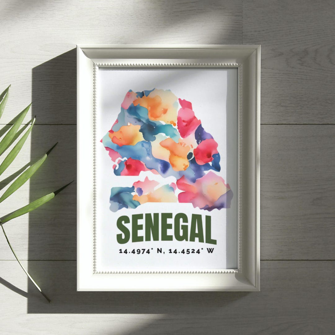 Senegal Map Poster PNG JPG, Dakar Wall Art, Watercolor Print, African ...