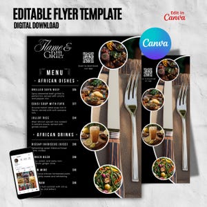 DIY African Cuisine Flyer Template, A4 Restaurant Menu Editable, Canva ...