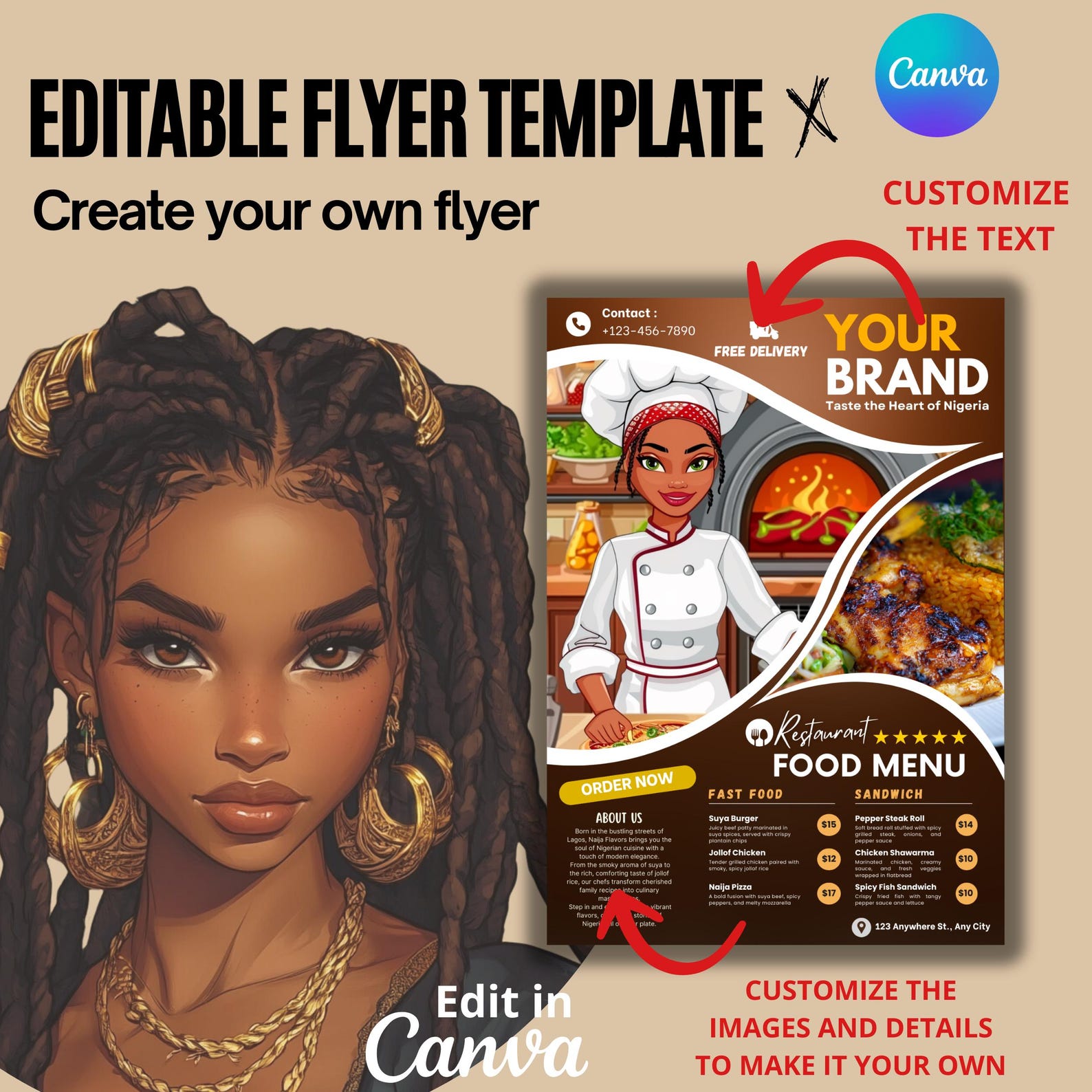 Editable African Restaurant Menu Flyer, A4 Food Template, Canva Design ...