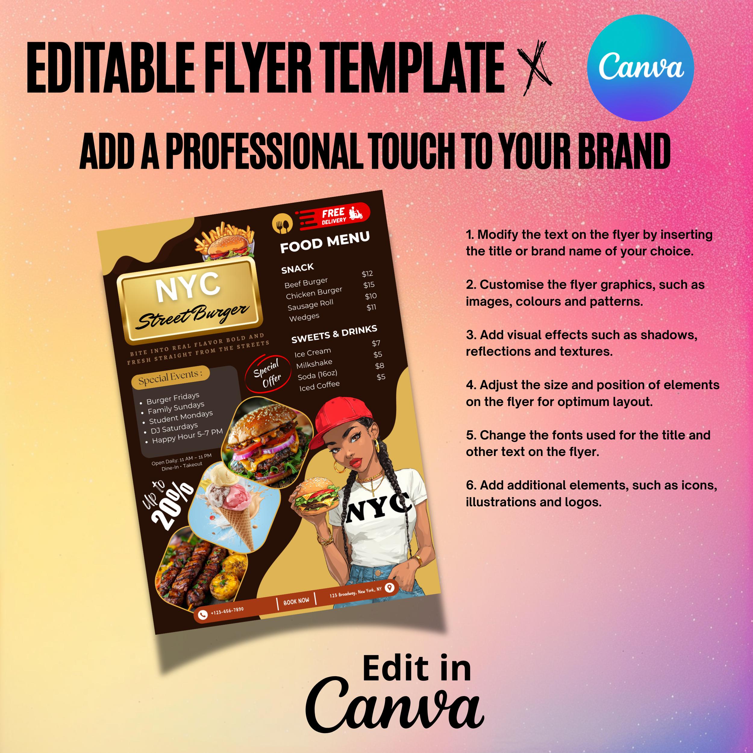Editable Burger Shop Flyer, Fast Food Menu Template, Canva Design ...