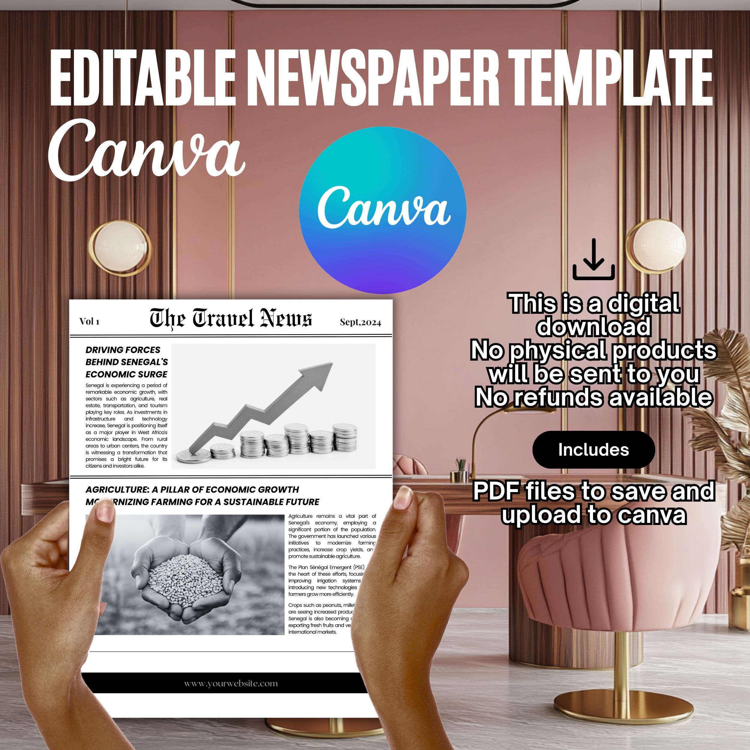 Canva Business Newspaper Template, Editable Newspaper Senegal Travel ...