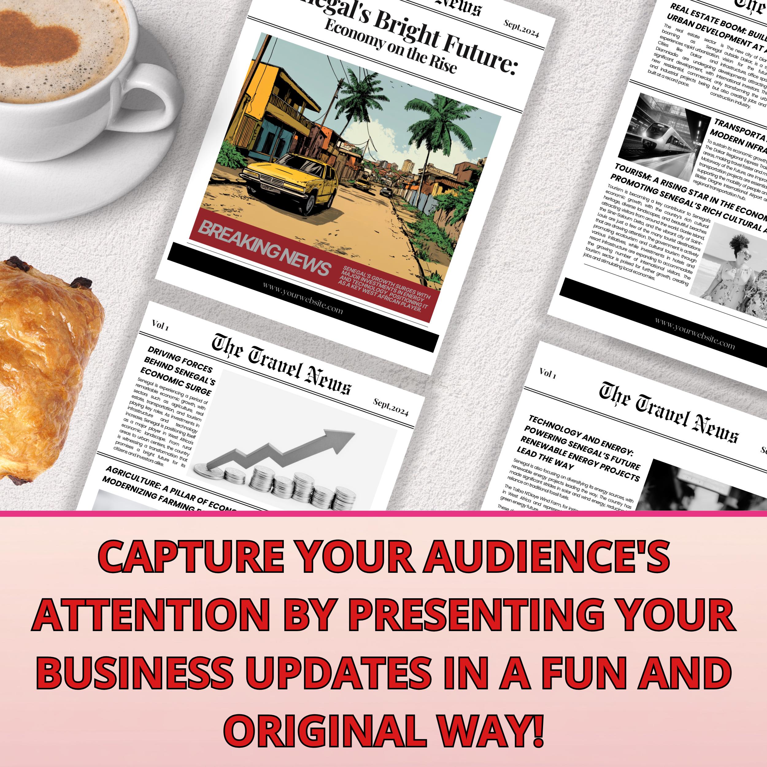 Canva Business Newspaper Template, Editable Newspaper Senegal Travel ...