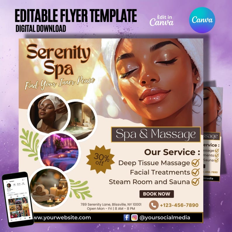Spa Business Flyer, Relaxation Spa Flyer Template, Body Treatments ...