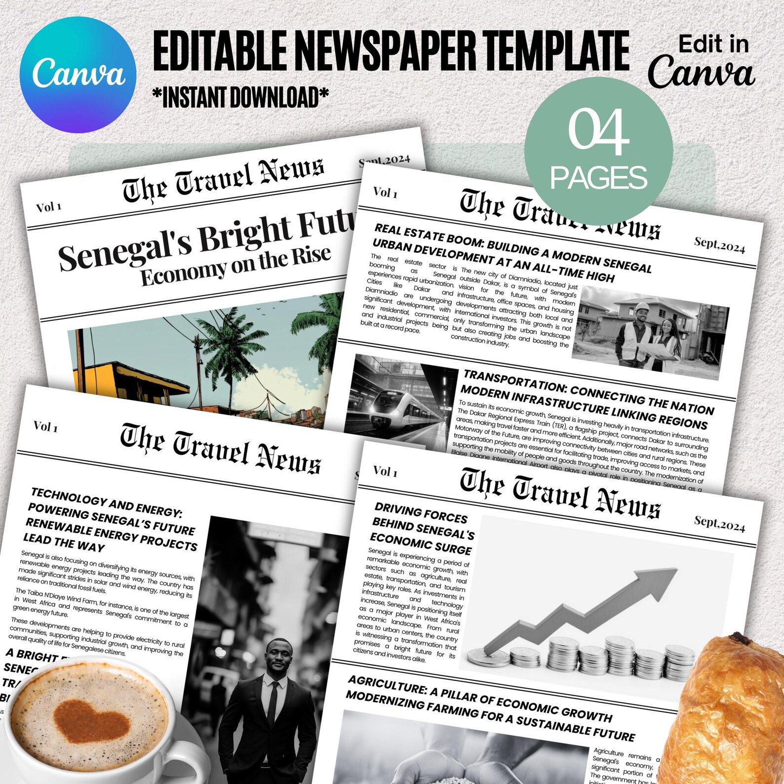 Canva Business Newspaper Template, Editable Newspaper Senegal Travel ...
