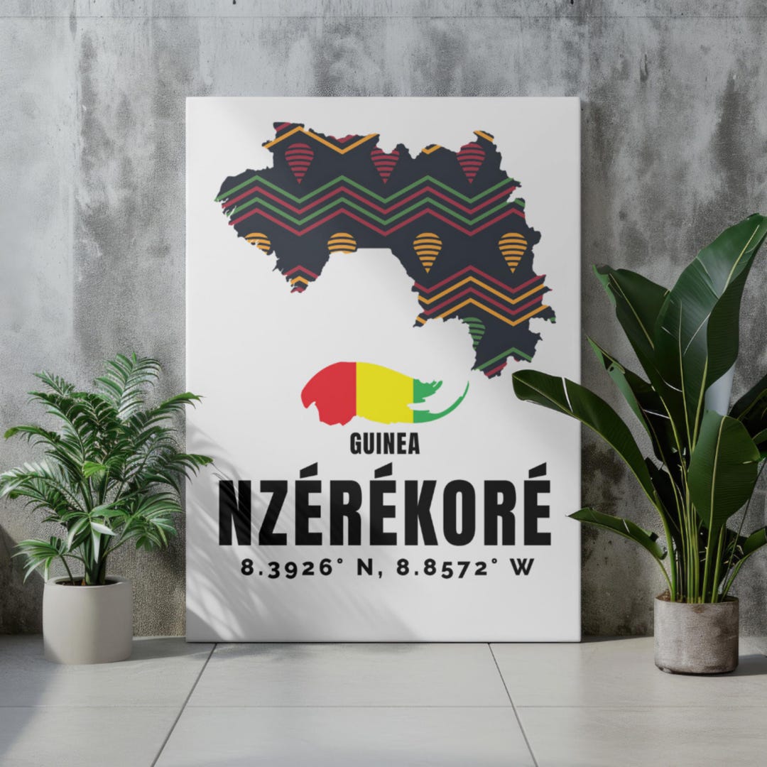 Nzerekore Guinea Map Poster PNG SVG, African Wall Art, Ethnic Pattern ...