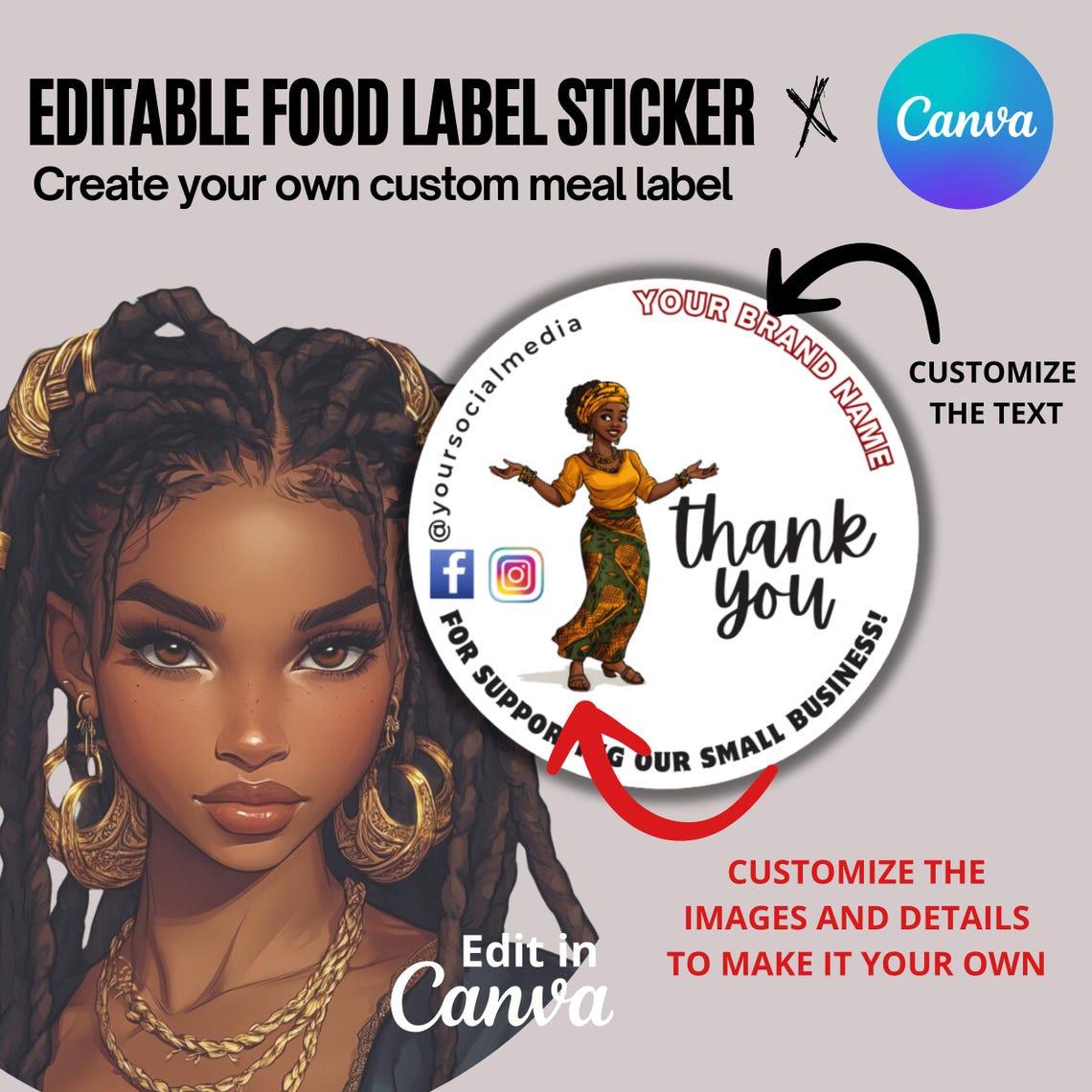 African Food Business Label | Custom Thank You Sticker | Canva Editable ...