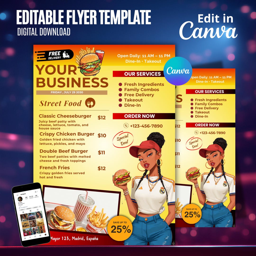 DIY Fast Food Flyer Template, A4 Restaurant Menu Design, Canva Editable ...