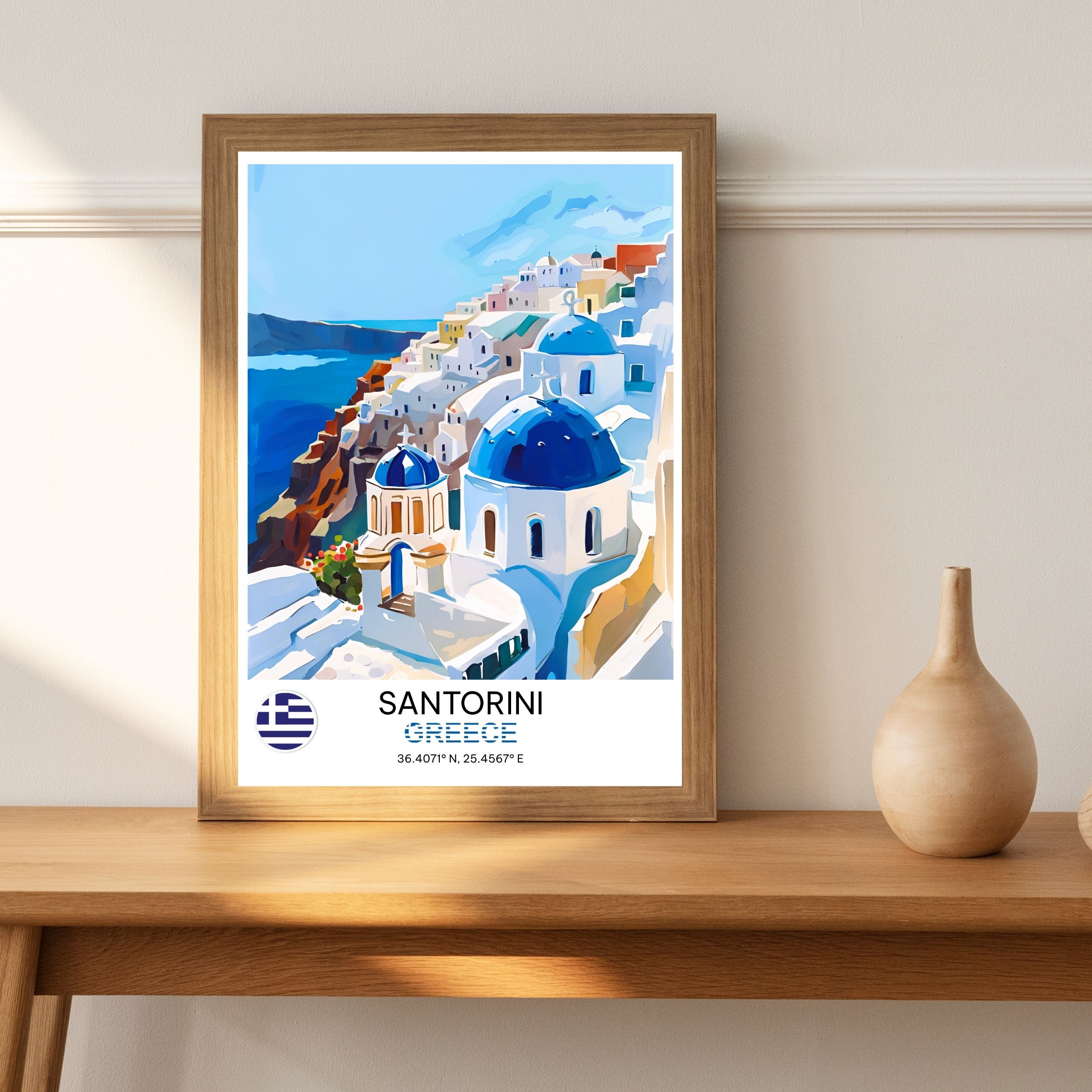 Santorini Digital Downloadable Art Print, Greece Travel Poster ...