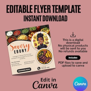 Editable Catering Flyer Canva, African Food Business, Restaurant Menu ...