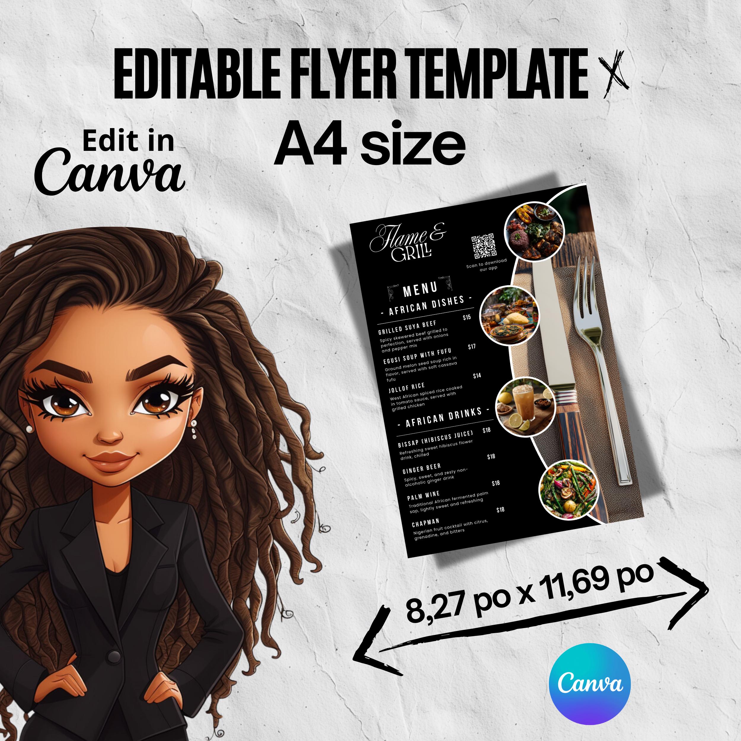 DIY African Cuisine Flyer Template, A4 Restaurant Menu Editable, Canva ...