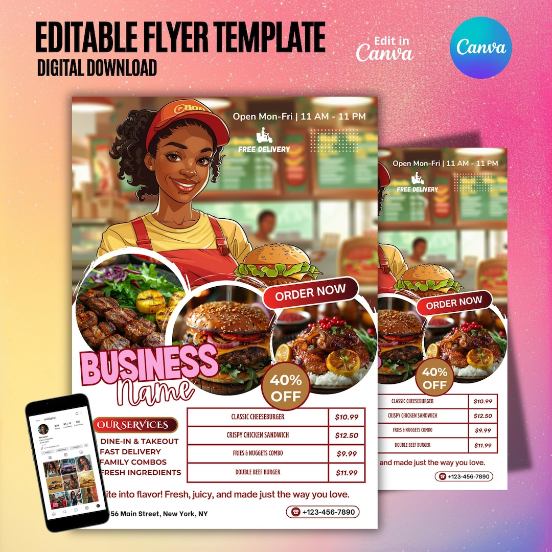 DIY Fast Food Flyer, A4 Restaurant Menu Template, Canva Editable Design ...