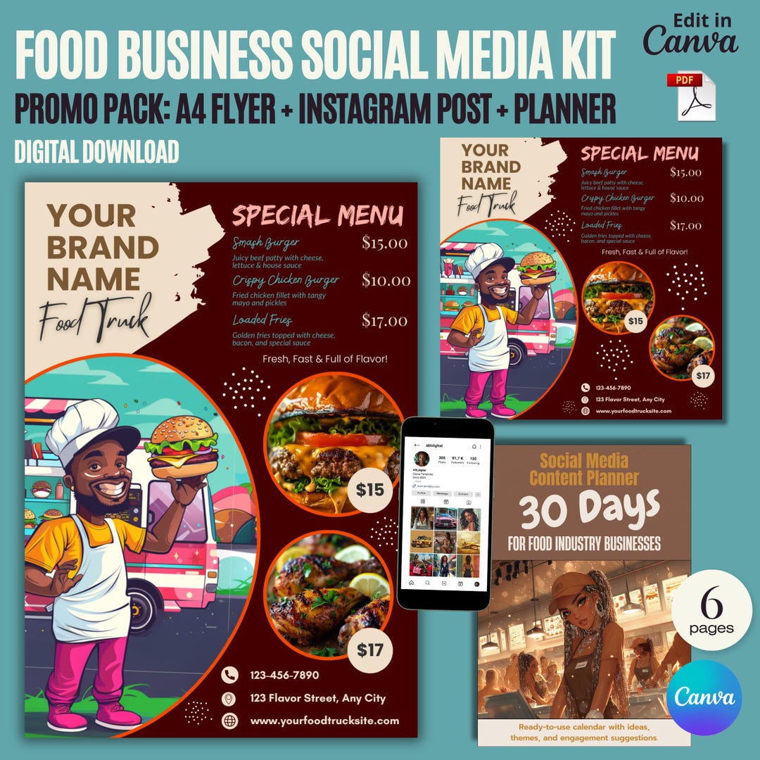 Food Truck Flyer Template Editable Canva Festival Event Flyer Holiday ...