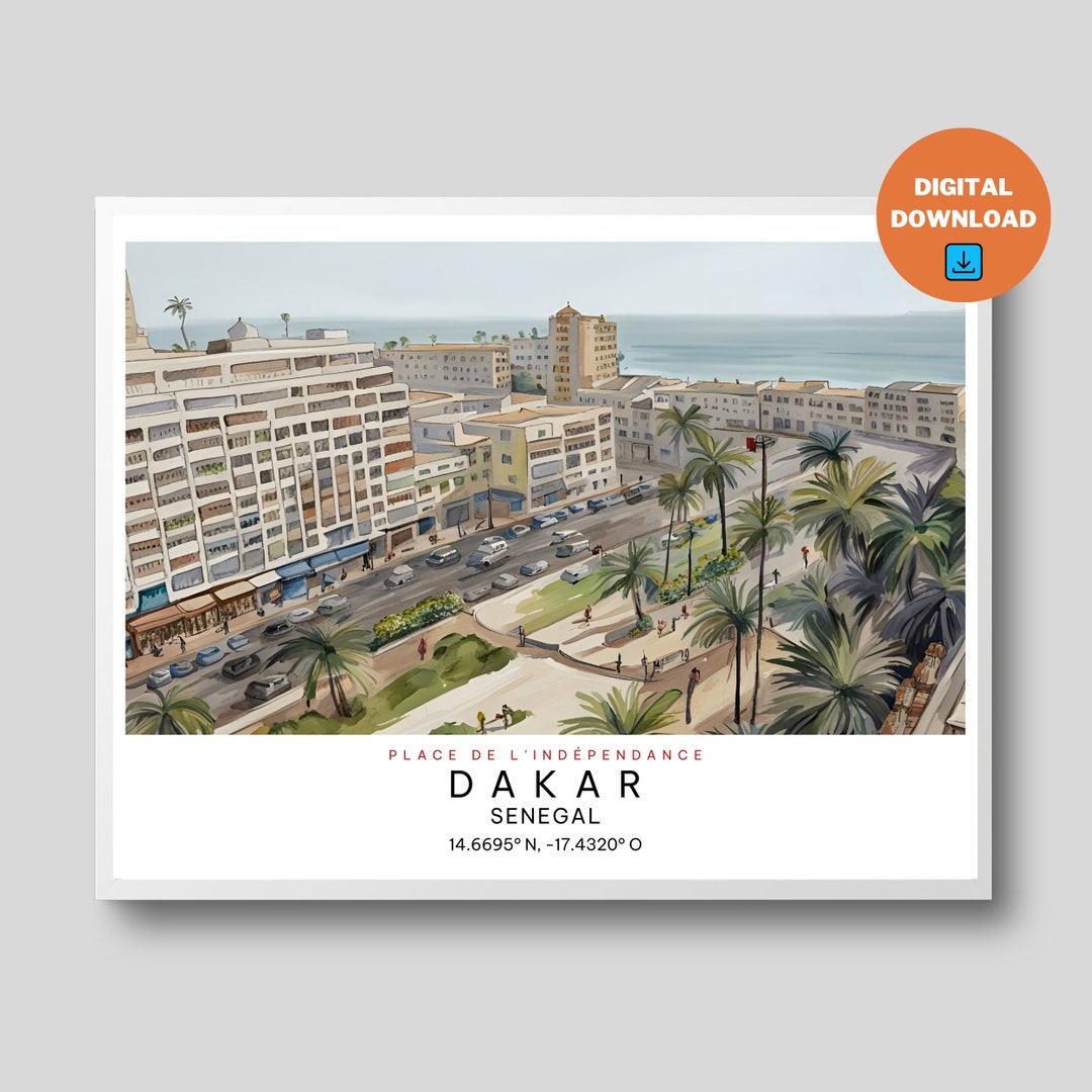 Senegal Cityscape Illustrations, Dakar Landmarks Poster, Place De L ...
