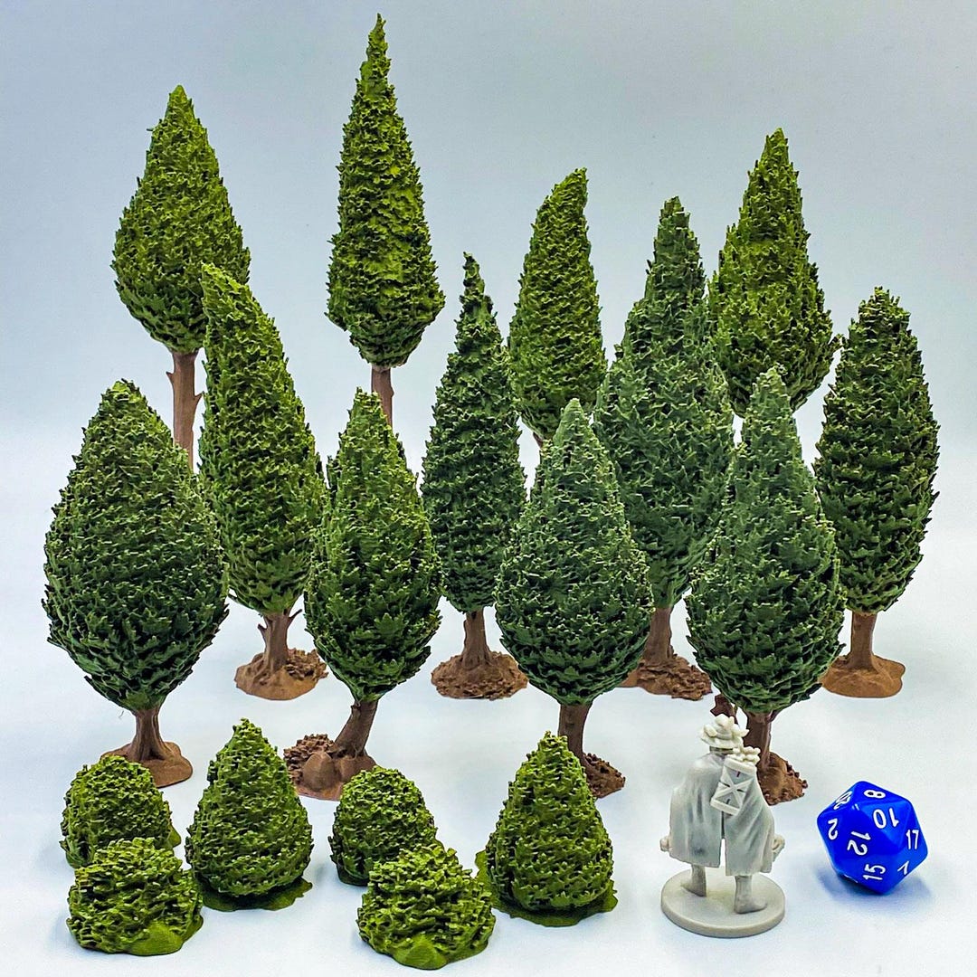 Dual Color 3D Printed Pine Trees & Bushes for Dnd 28 32 Mm, TTRPG ...