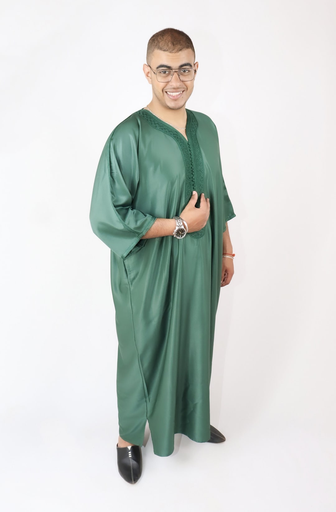 Green Moroccan Style Thobe - Traditional Short Sleeve Design for Men - Etsy