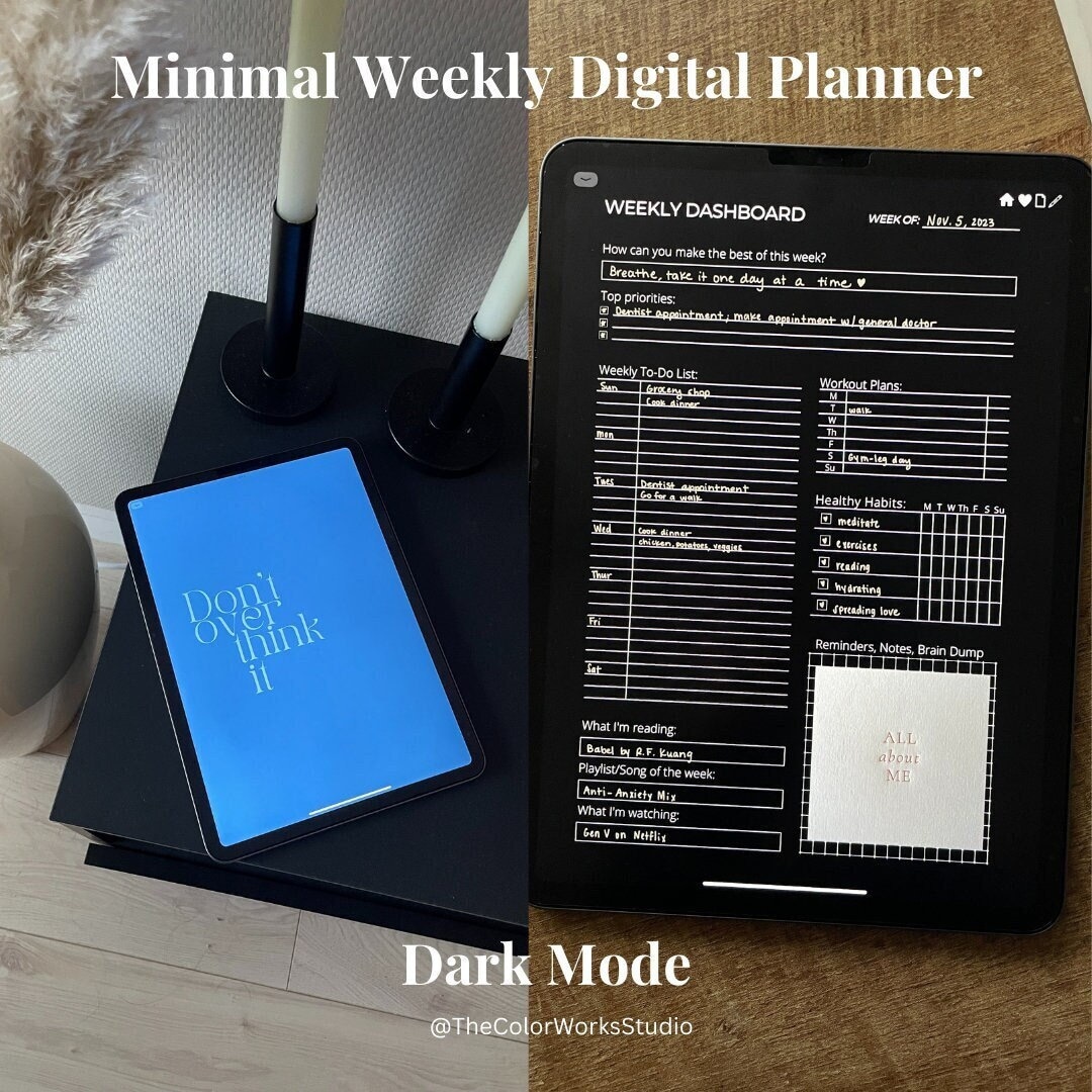 Minimal Weekly Digital Planner Dark Mode for iPad Goodnotes - Etsy