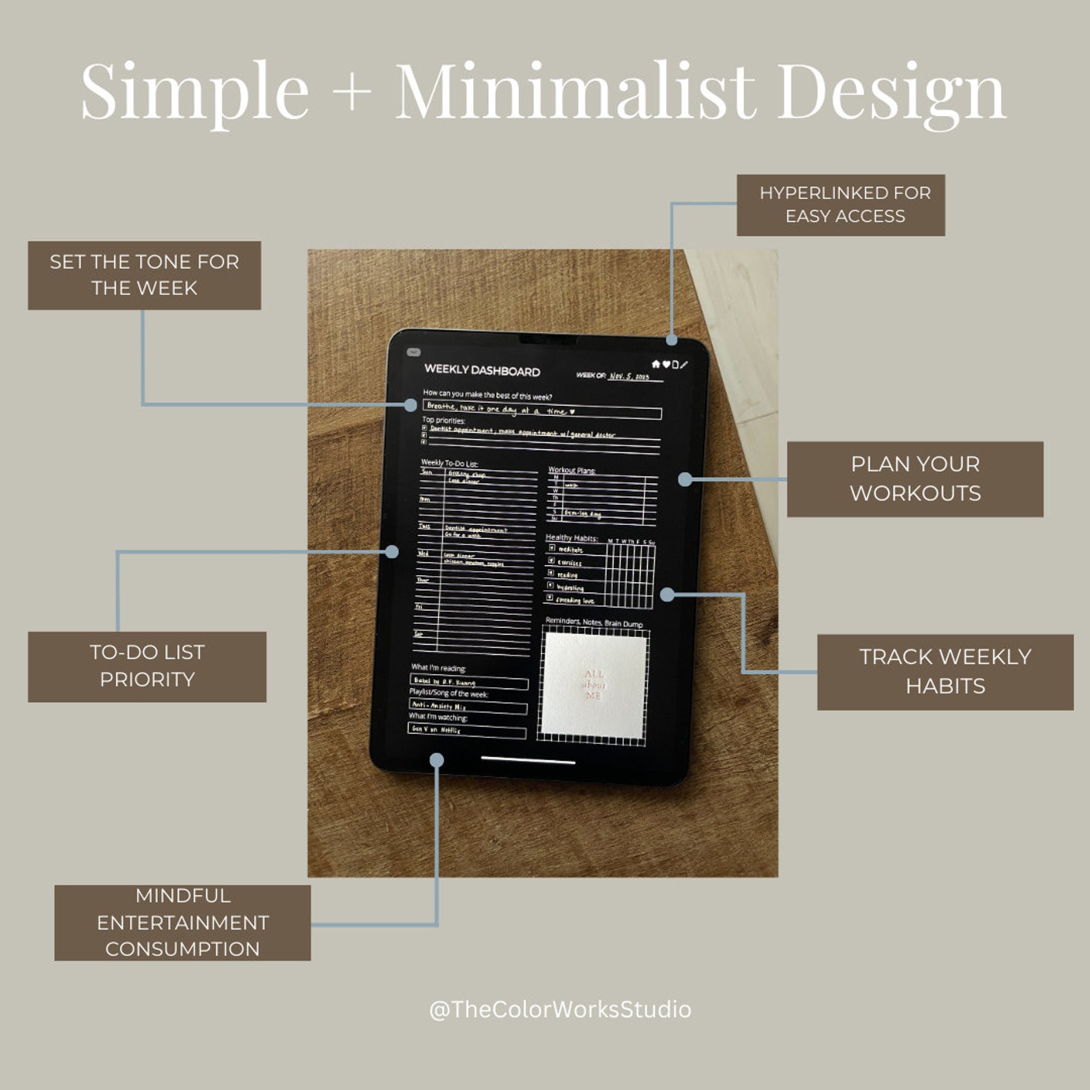Minimal Weekly Digital Planner Dark Mode for iPad Goodnotes - Etsy