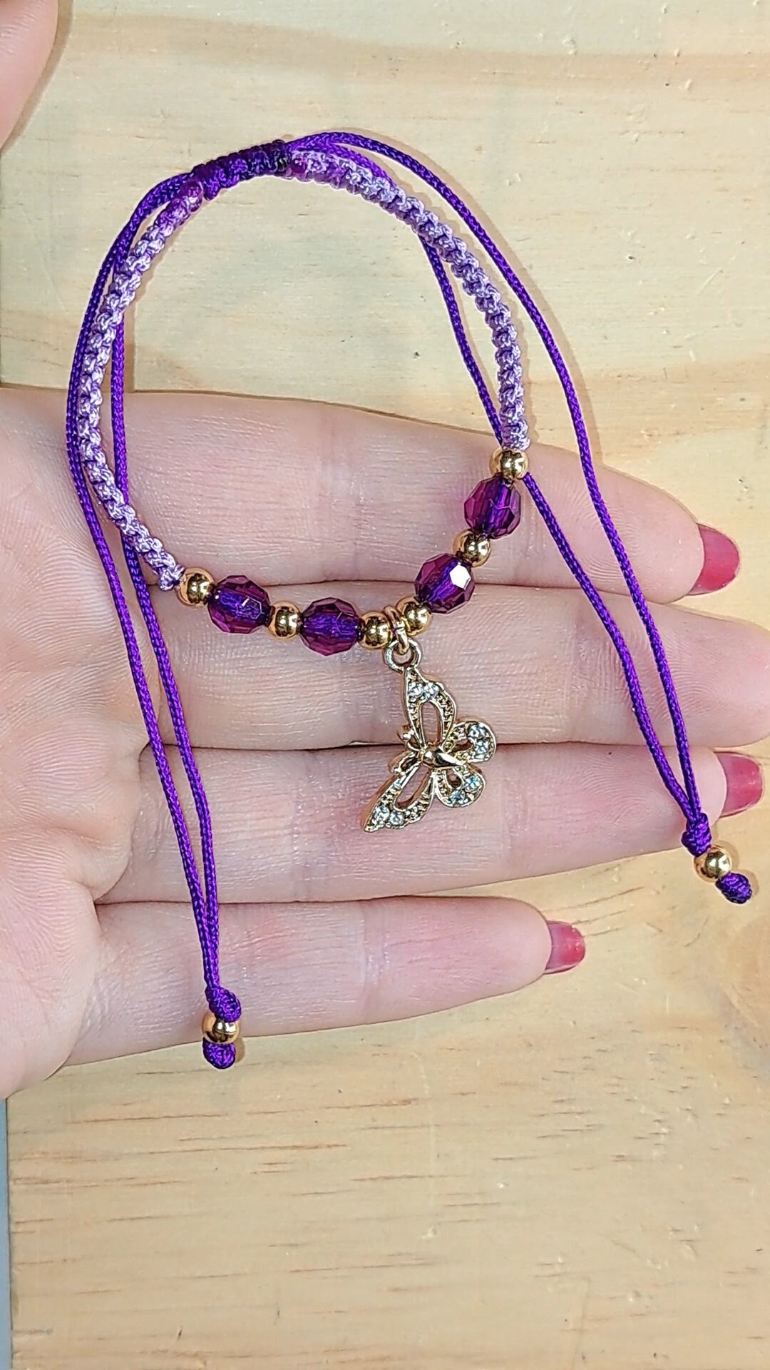 Handmade Butterfly Bracelet / Light Purple and Dark Purple / Gold Color ...
